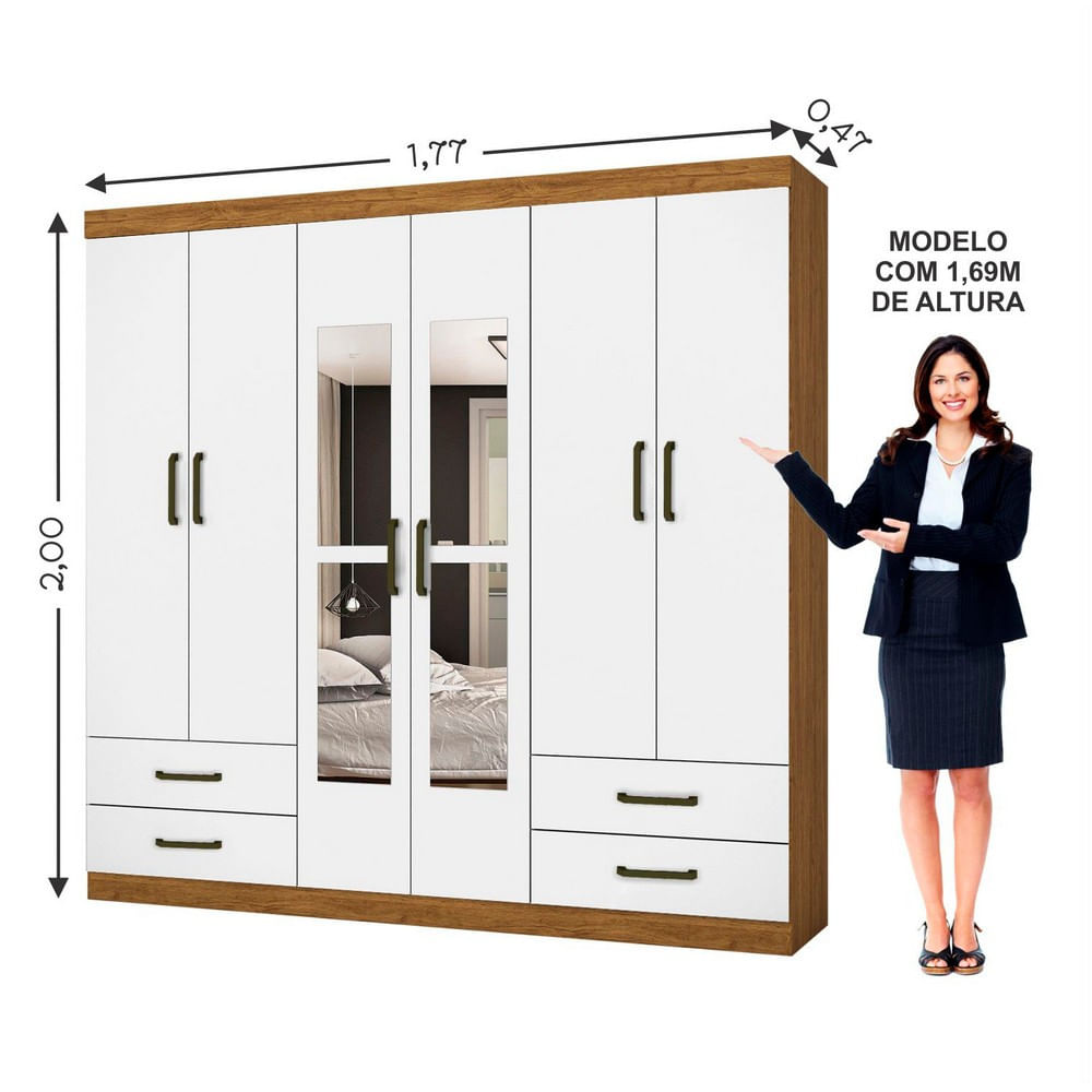 Guarda Roupa Casal Lu 6 portas 4 Gavetas Com Espelho Carioca Móveis ...