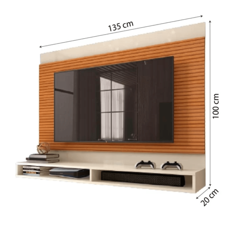 Painel Ripado 3D Para Tv Até 50 Polegadas Milos Com Prateleira 1,35m ...